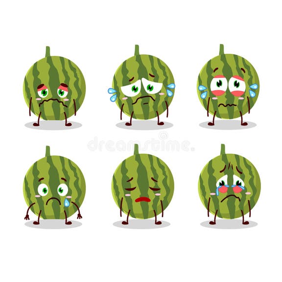 Watermelon Cartoon in Character with Sad Expression Stock Vector ...