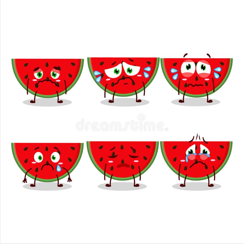 Watermelon Cartoon in Character with Sad Expression Stock Vector ...