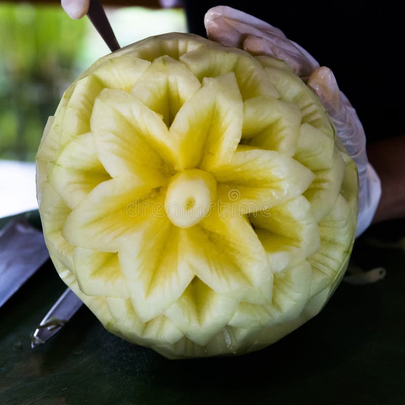 Watermelon Carved As Hibiscus Flower Stock Image - Image of food ...