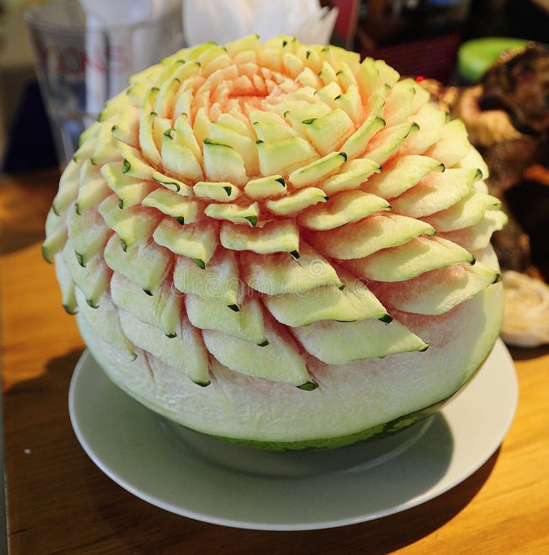 Watermelon Carvings in Thai Unique Skill Stock Photo - Image of asian ...