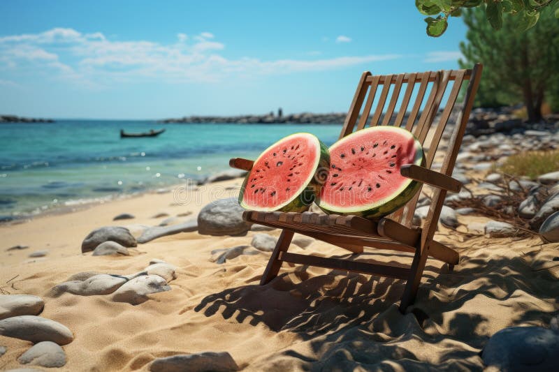 Watermelon and Chair Creating a Tropical Haven, Relaxing Summer Scene ...