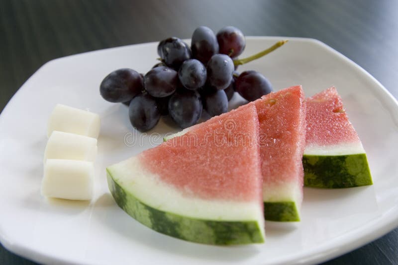 Watermelon, Cheese, and Grapes. Stock Photo - Image of grapes, plate ...