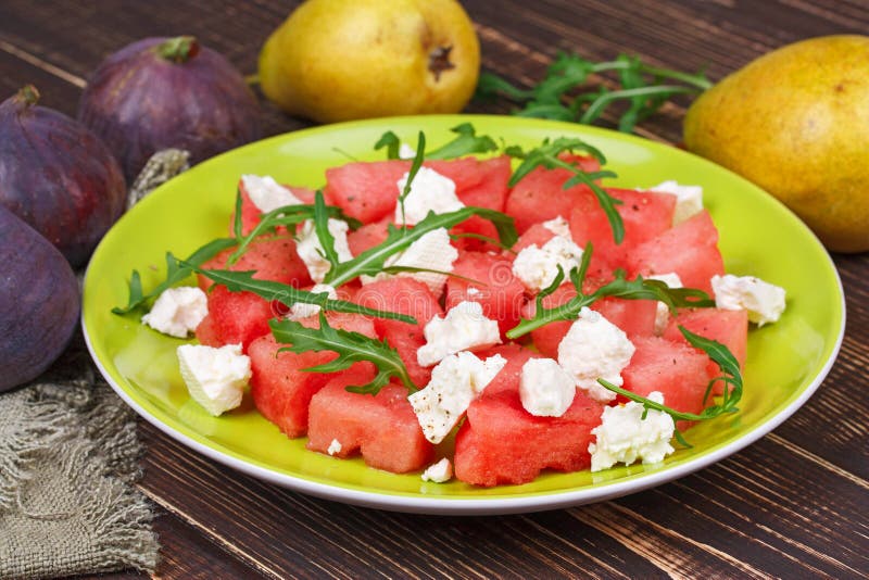 Watermelon, Cheese and Rocket Salad; Stock Photo - Image of background ...