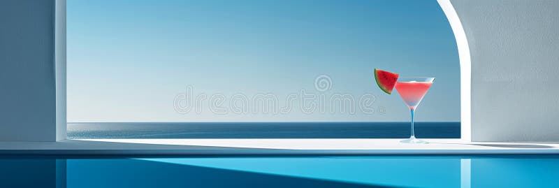 Watermelon Cocktail on the Edge of an Infinity Pool Overlooking the Sea ...