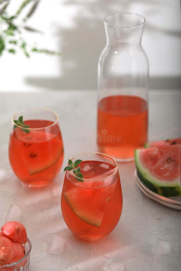 Watermelon Cocktail with Lemon and Mint. Refreshing Lemonade Close Up ...