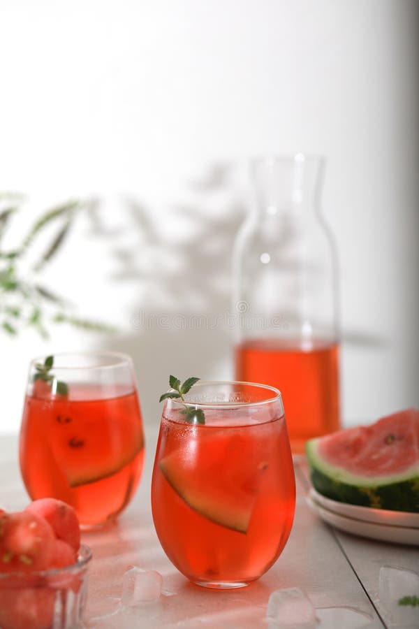 Watermelon Cocktail with Lemon and Mint. Refreshing Lemonade Close Up ...