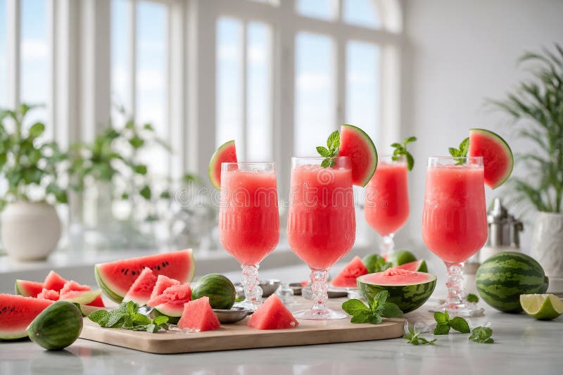 Watermelon Cocktail with Mint with Ice, Generative AI Stock Illustration - Illustration of juice ...