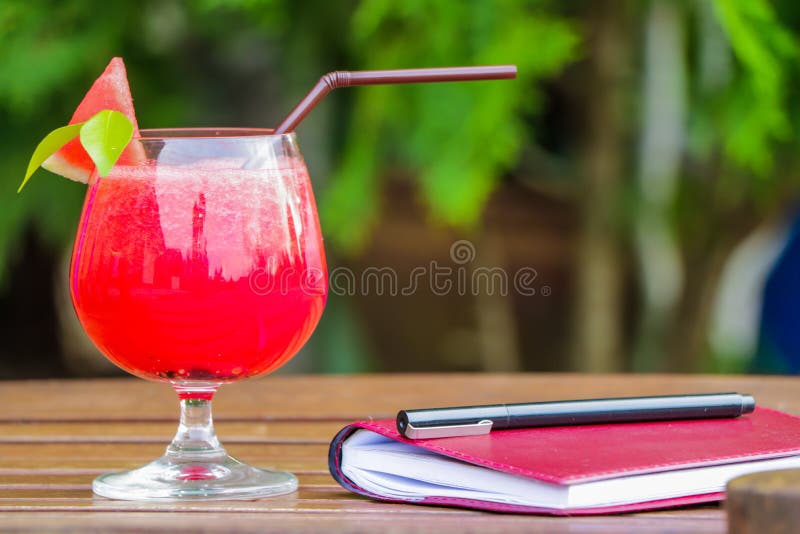 Watermelon Cocktail Put on Wooden Stock Image - Image of care ...