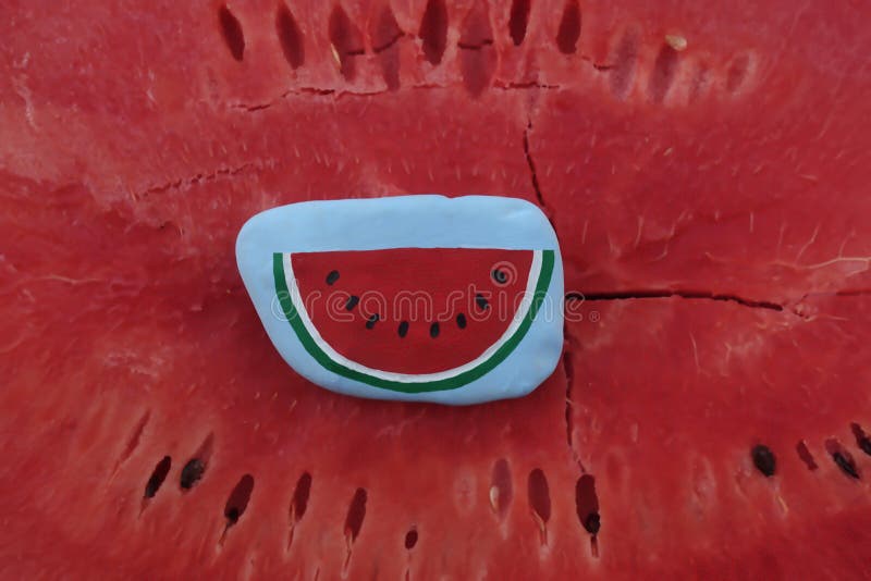 Watermelon Conceptual Art Work with a Painted Stone Over a Real Fruit ...