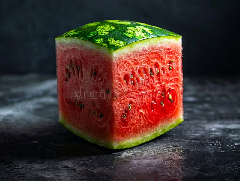 A Watermelon Cube on a Black Surface Stock Image - Image of produce ...