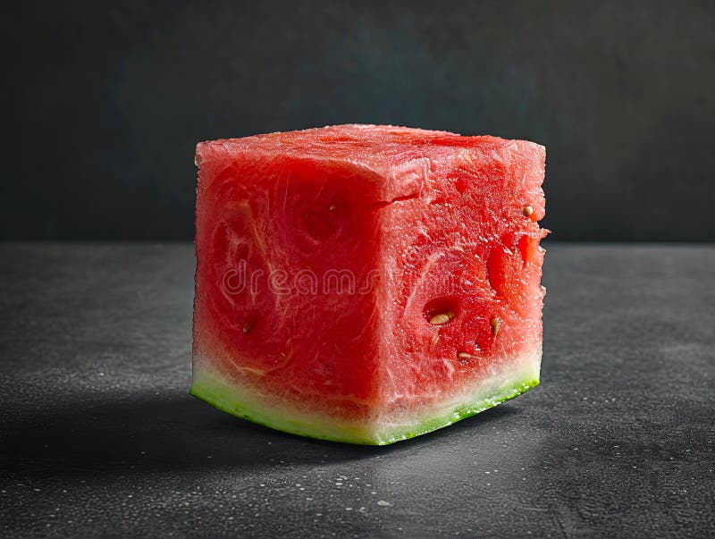 A Watermelon Cube on a Black Surface Stock Photo - Image of slice ...