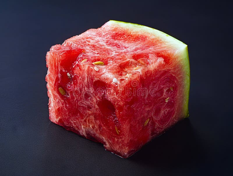 A Watermelon Cube on a Black Surface Stock Photo - Image of surface ...