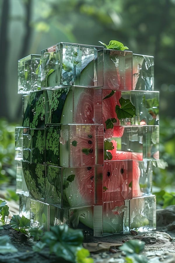 A Watermelon Cube Contains a Slice of Watermelon Stock Photo - Image of square, fruit: 346344084