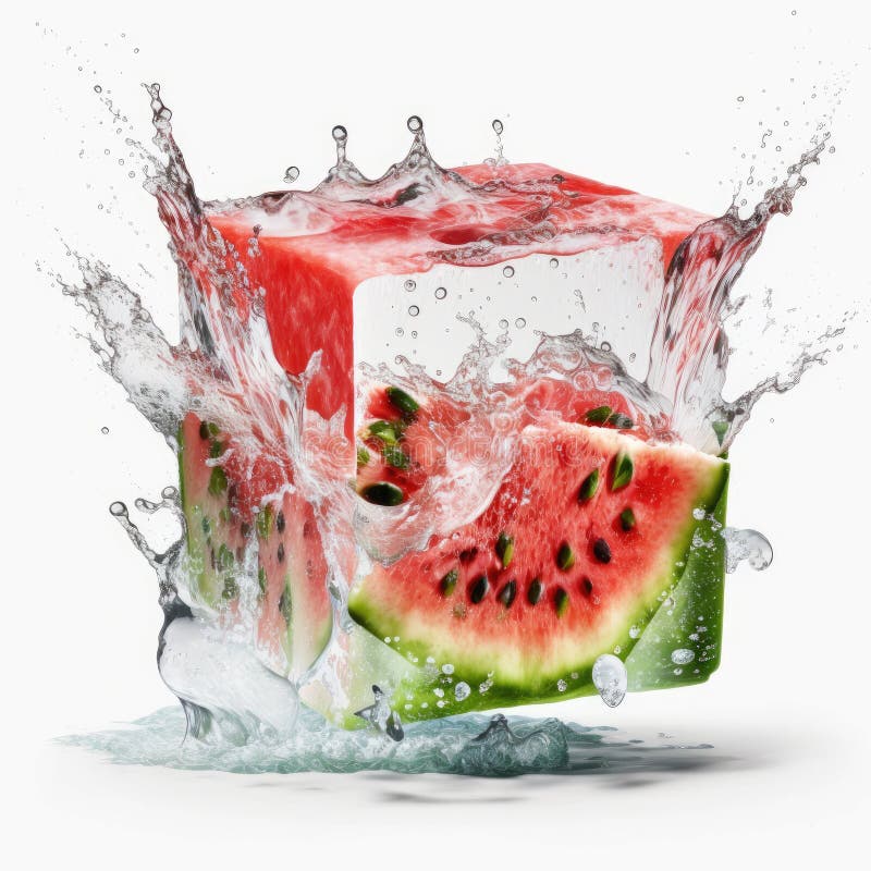 Watermelon Cube Splash Under Ice Cube Stock Illustration - Illustration ...