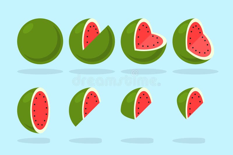 Watermelon Cut in Different Stages of Animation Stock Vector ...