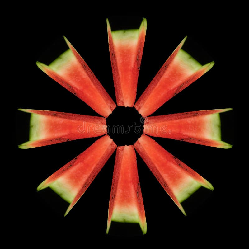 Watermelon Cut into Equal Parts, Set in the Shape of a Circle, on a ...