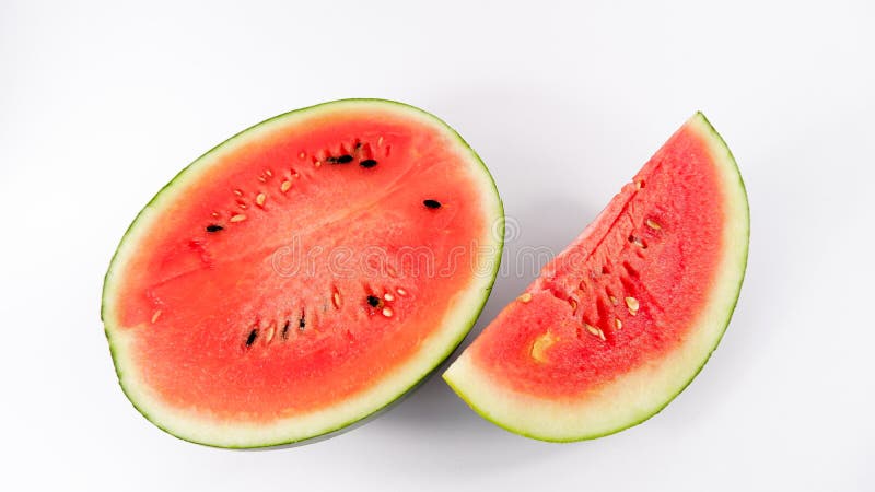 Watermelon Cut in Half, Red with Black Mead Stock Photo - Image of ...