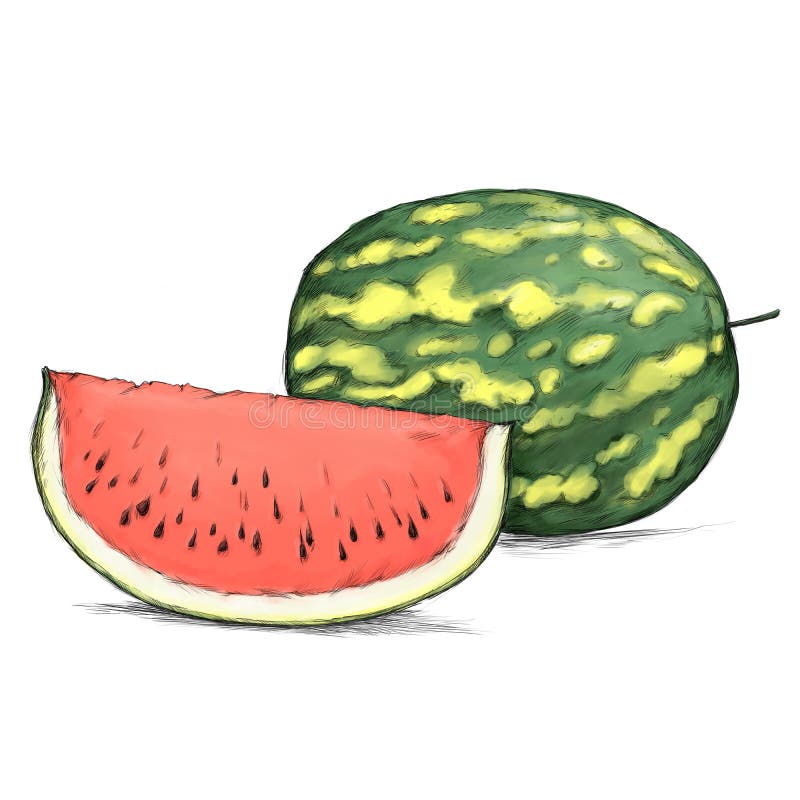 Watermelon, Cut Open and Whole Stock Illustration - Illustration of ...
