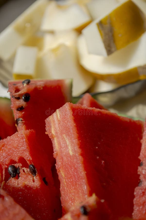 Watermelon Cut into Slices. Summer Sweets. Slices of Watermelon with ...