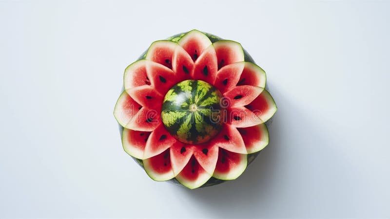 Watermelon Cuts in Flower Shape on White Background.Ai Generation Stock ...