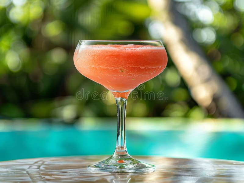 A Watermelon Daiquiri Standing on a Table by the Pool. Stock Image ...