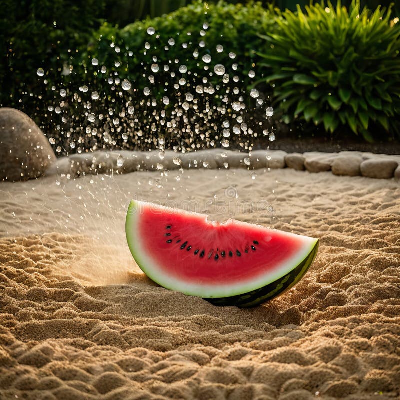 Splash Water Watermelon with Water Droplets Glittering in Front of a ...