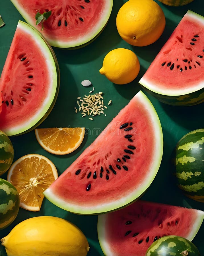 Watermelon Display with Lemons Stock Illustration - Illustration of ...