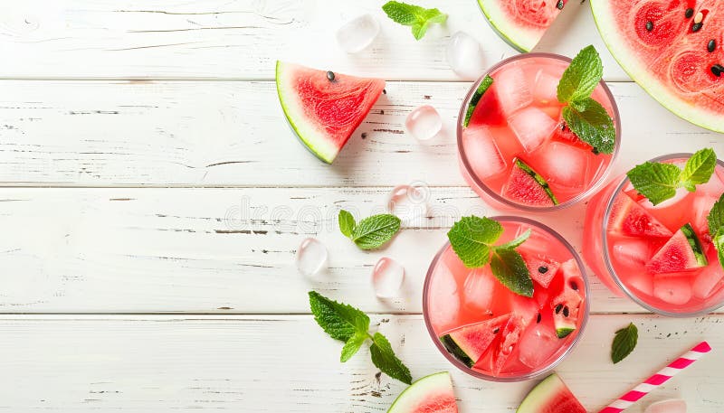 Watermelon Drink in Glasses with Slices of Watermelon Stock Photo ...