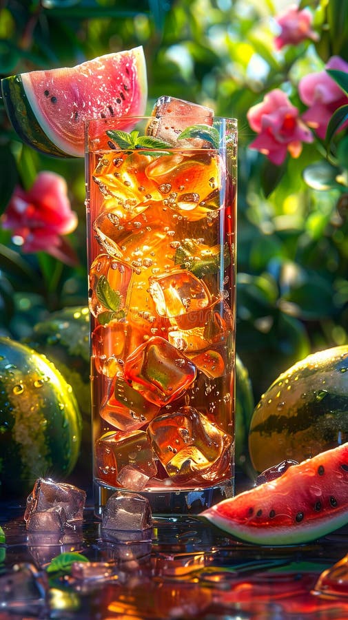 Watermelon Drink with Ice and Slices of Watermelo Stock Image - Image ...