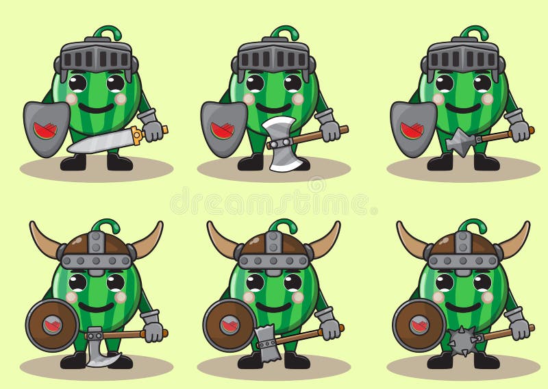 Watermelon Emotion Set 3 Knight Sword and Shield Stock Vector ...