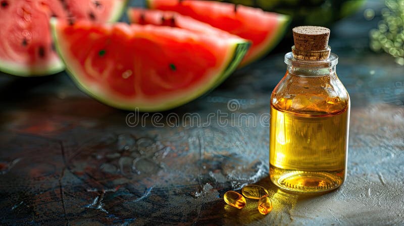 Watermelon Essential Oil. Selective Focus Stock Illustration ...