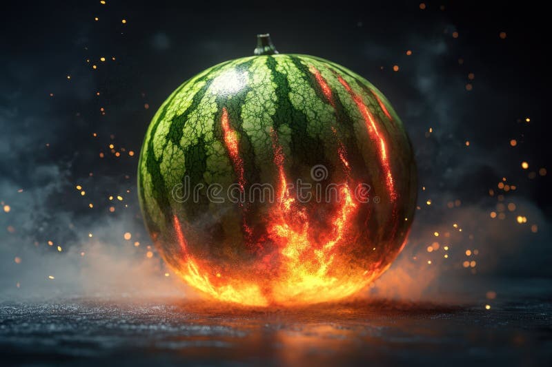 Watermelon Explodes with Fiery Sparks in a Dramatic Display of Heat and ...