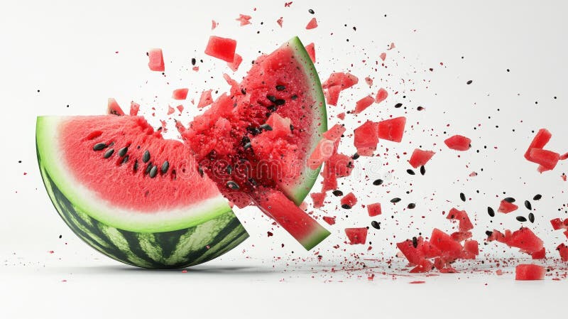 Watermelon Exploding into Pieces and Seeds Stock Illustration ...