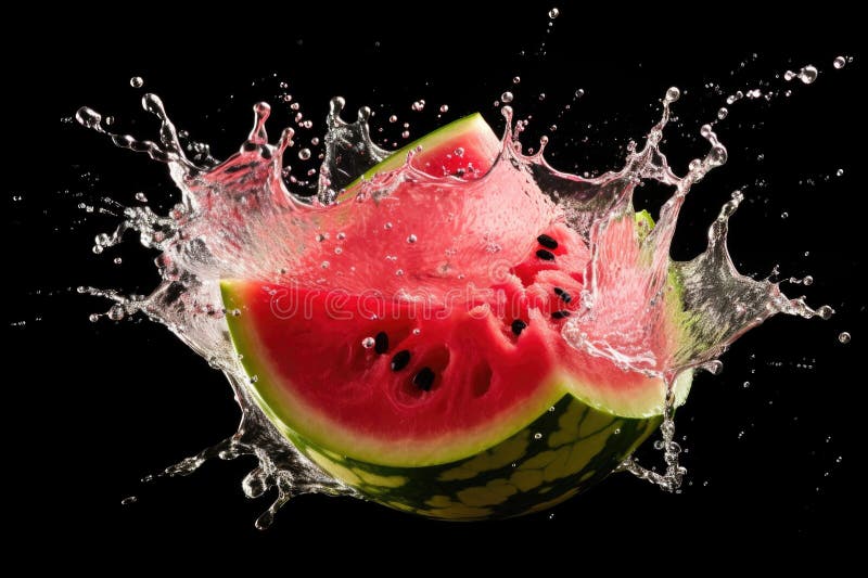 Watermelon Exploding with a Splash of Juice Against a Black Background ...