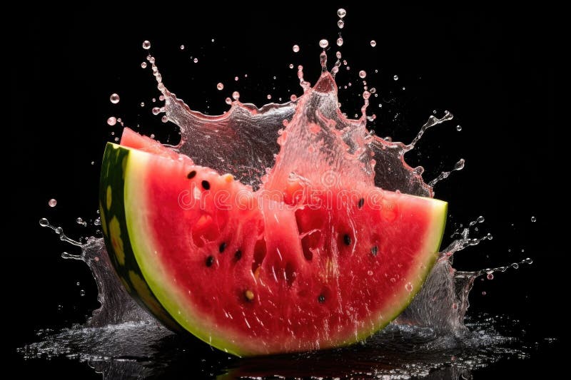 Watermelon Exploding with a Splash of Juice Against a Black Background ...