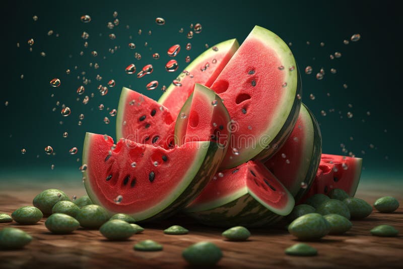 A Watermelon Falling into a Pile of Slices of Watermelon, or ...