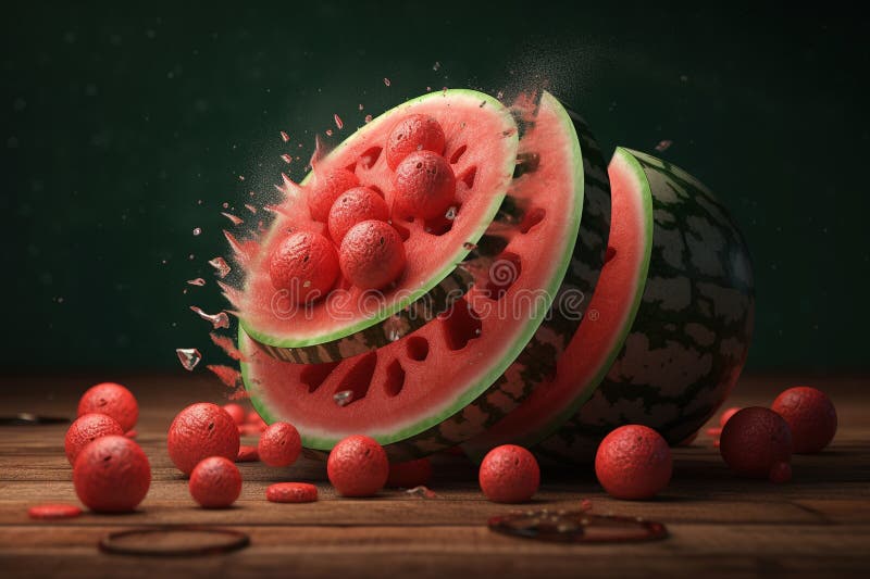 A Watermelon Falling into a Pile of Slices of Watermelon, or ...