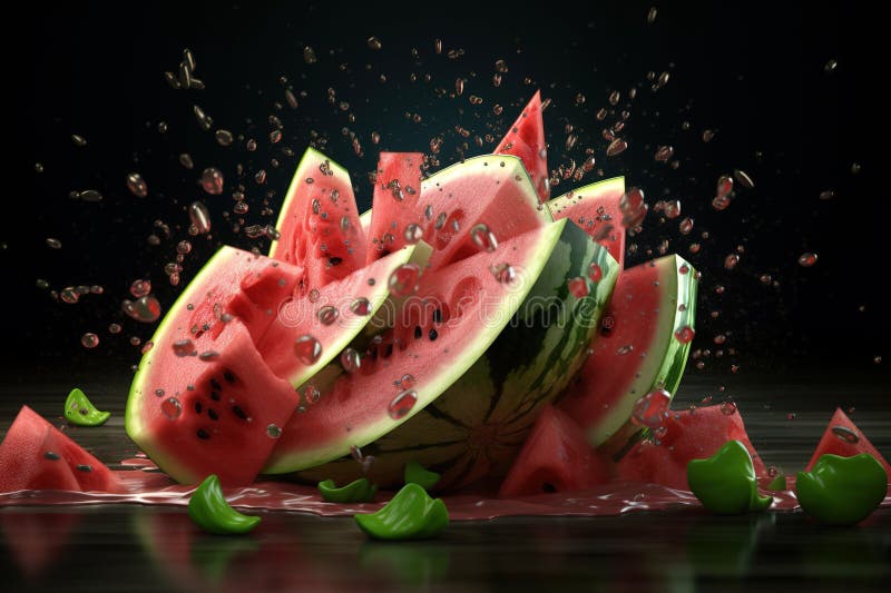 A Watermelon Falling into a Pile of Slices of Watermelon, or ...
