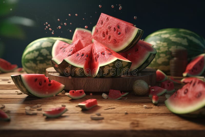 A Watermelon Falling into a Pile of Slices of Watermelon, or ...