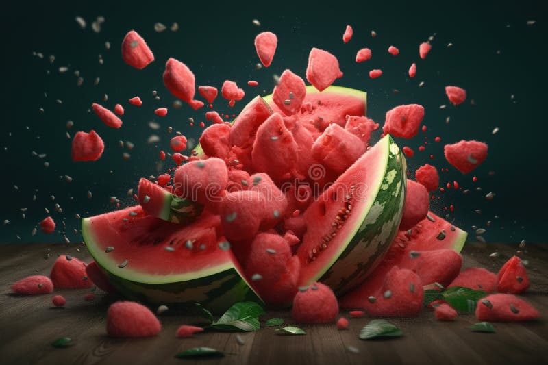 A Watermelon Falling into a Pile of Slices of Watermelon, or ...
