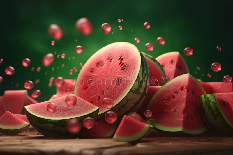 A Watermelon Falling into a Pile of Slices of Watermelon, or ...