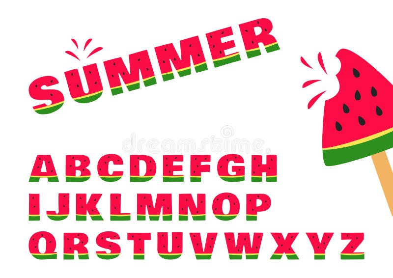 Watermelon Font, Alphabet and Numbers. Vector Illustration Stock ...