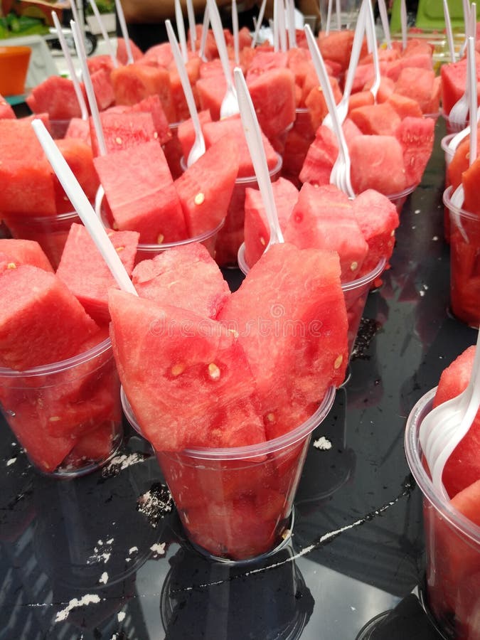 Watermelon, Freshly Cut Watermelon in a Plastic Cup Editorial Stock ...