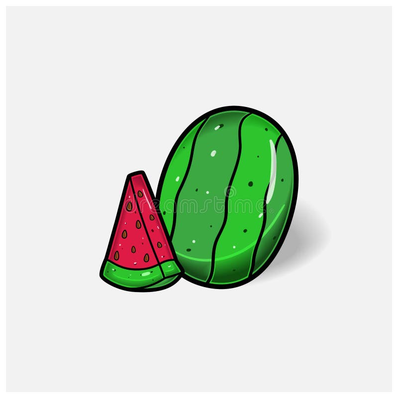 Watermelon Fruit Cartoon with Simple Gradient and Details Stock Vector ...