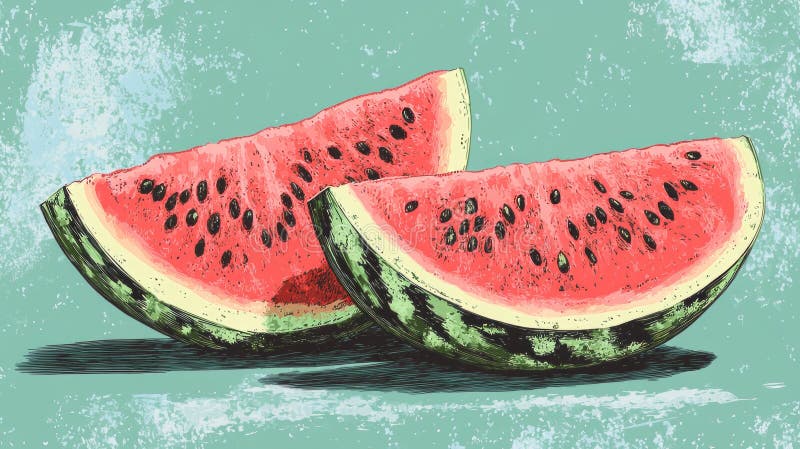 Watermelon Fruit Risograph Style. Abstract Natural Water Melon Slice ...