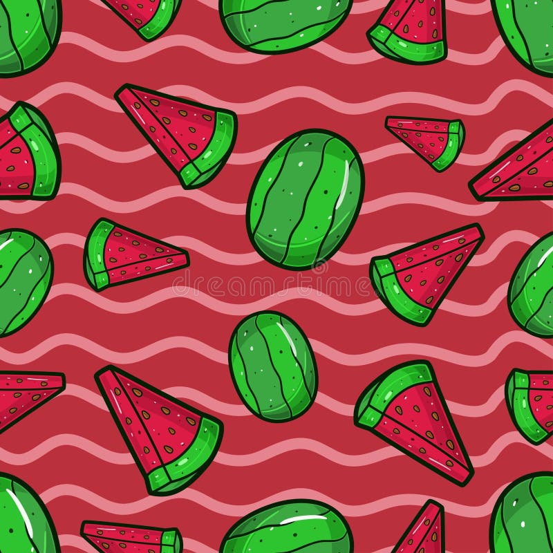 Watermelon Fruit Seamless Pattern in Cartoon Style. Perfect for ...