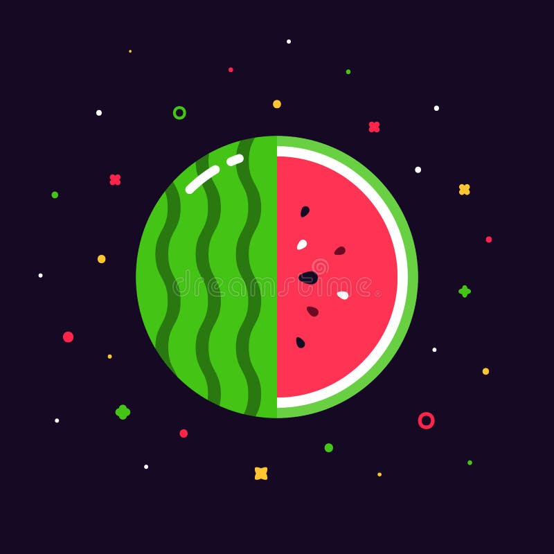 Watermelon Fruit Sphere with Half Slice Logo, Flat Icon Design Template ...