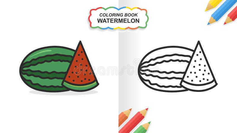 Watermelon Hand Drawn Coloring Book for Learning. Flat Color Ready To Print Stock Vector ...