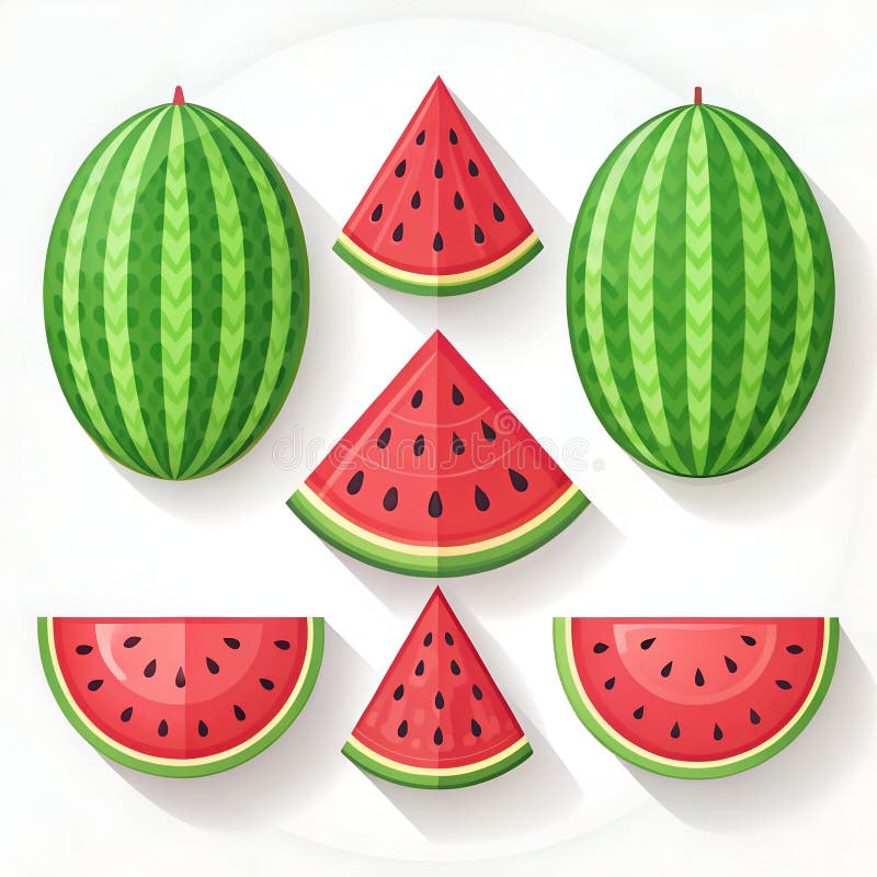 Watermelon Icon Set in Flat Vector Style Stock Illustration ...