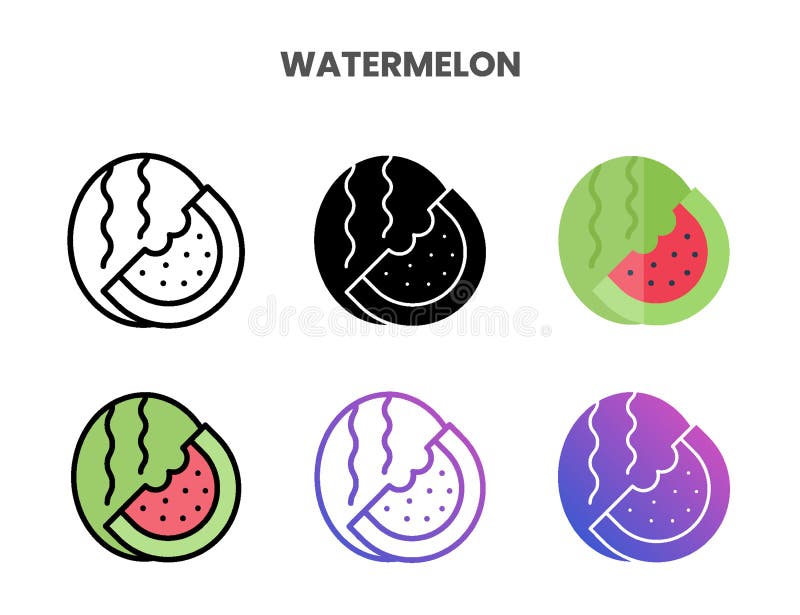 Watermelon Icons Set with Different Styles. Stock Vector - Illustration ...